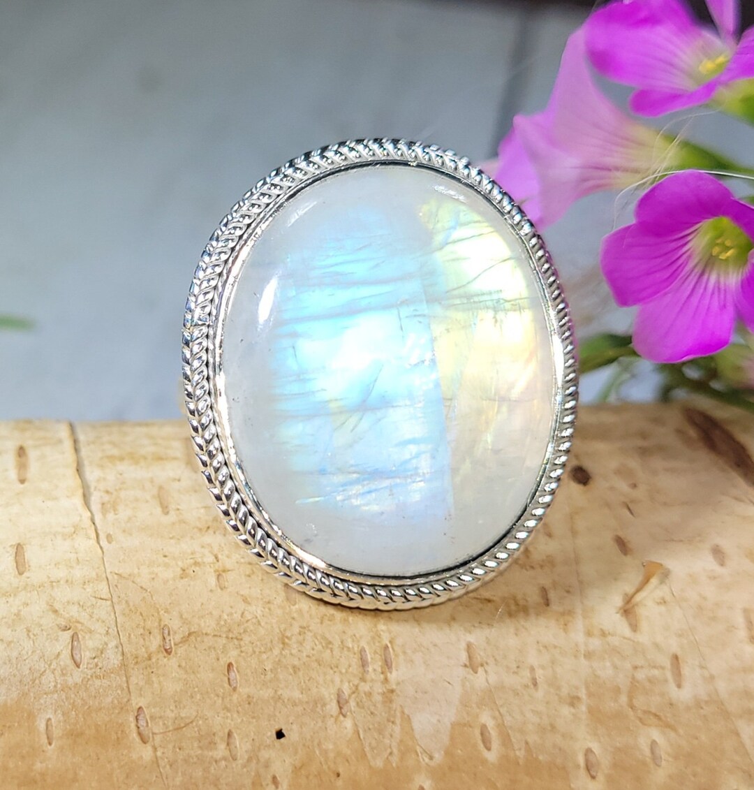 Rainbow Moonstone Ring, Moonstone Ring, Sterling Silver Moonstone Ring ...