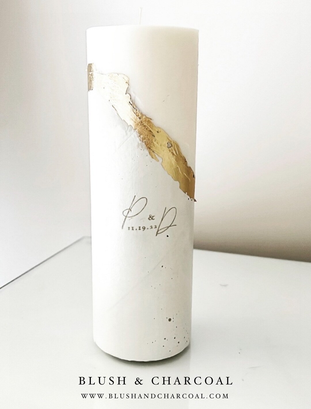 Personalized Unity Candle: Modern Wedding Monogram, Gold Leaf Soy ...