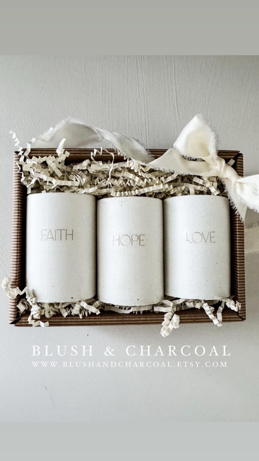 Faith Hope Love Cement Tea Light Candle Holder Set - Inspirational ...
