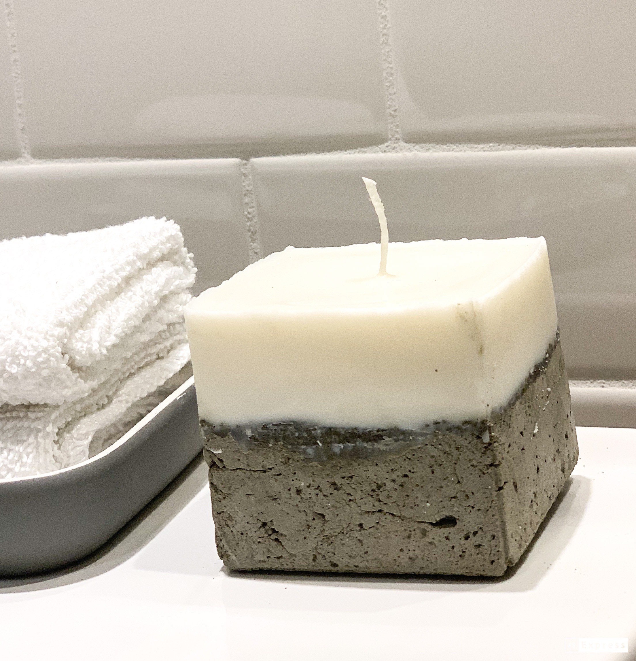Hand Crafted Natural Grey Cement / Concrete Square Organic Soy - Etsy