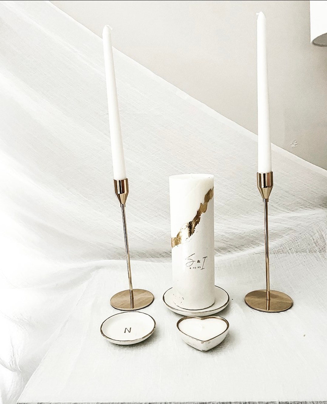 Personalized Unity Candle Set: Minimalist Gold Monogram, Soy Candle - Etsy