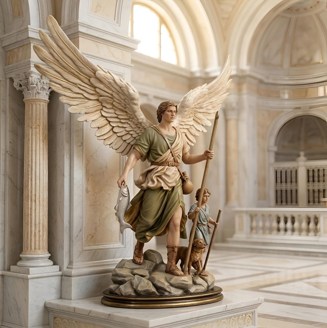 Archangel Raphael Statue – Healing Angel, Tobias, Dog, Traveler Patron ...