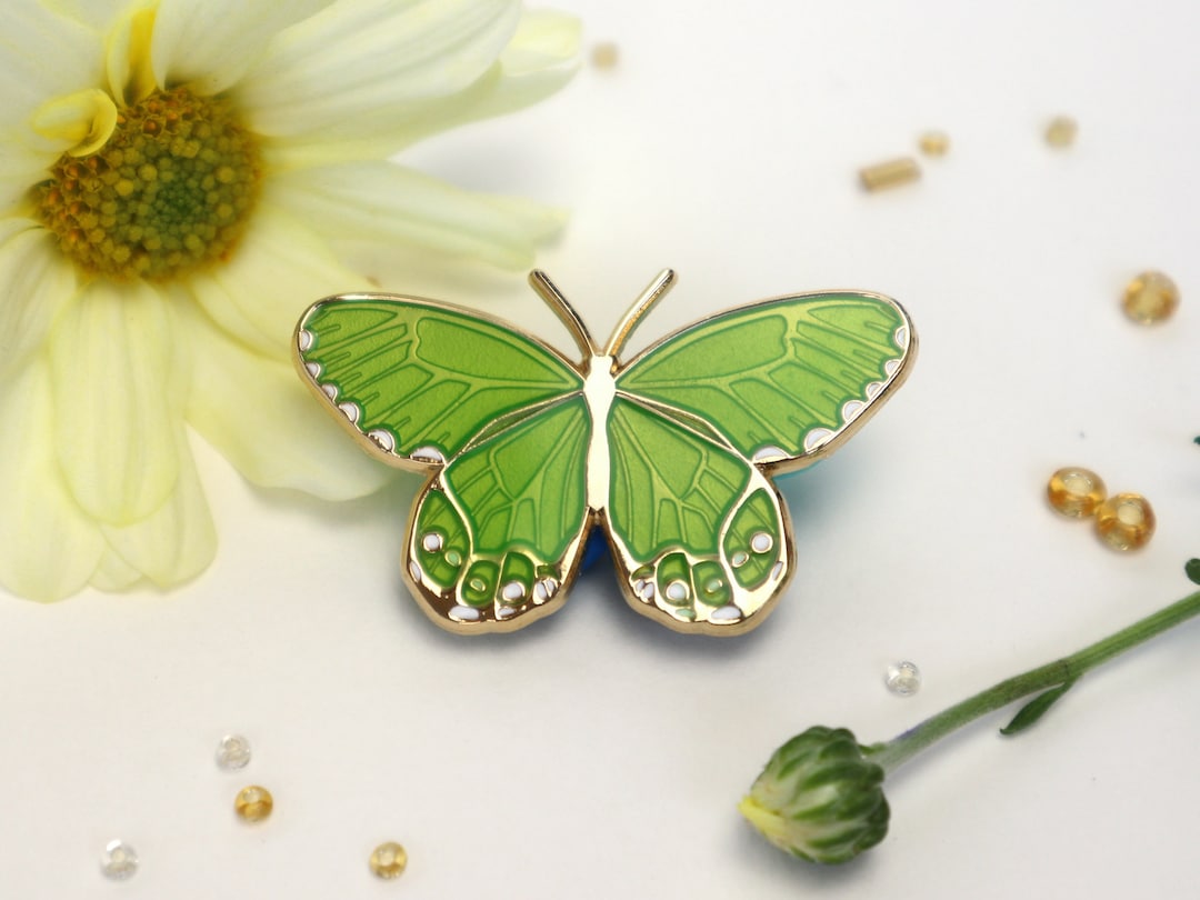 Leaf Green Amber Phantom Haetera Piera Butterfly Enamel Pin Translucent ...