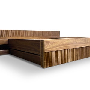 Walnut Fluted Bed Frame Handcrafted Wood Platform Bed Frame - Oana ...