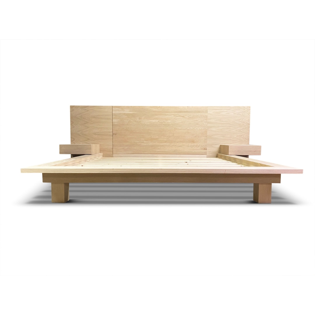 Handcrafted Wood Stepped Platform Bed Frame Modern White Oak Headboard ...