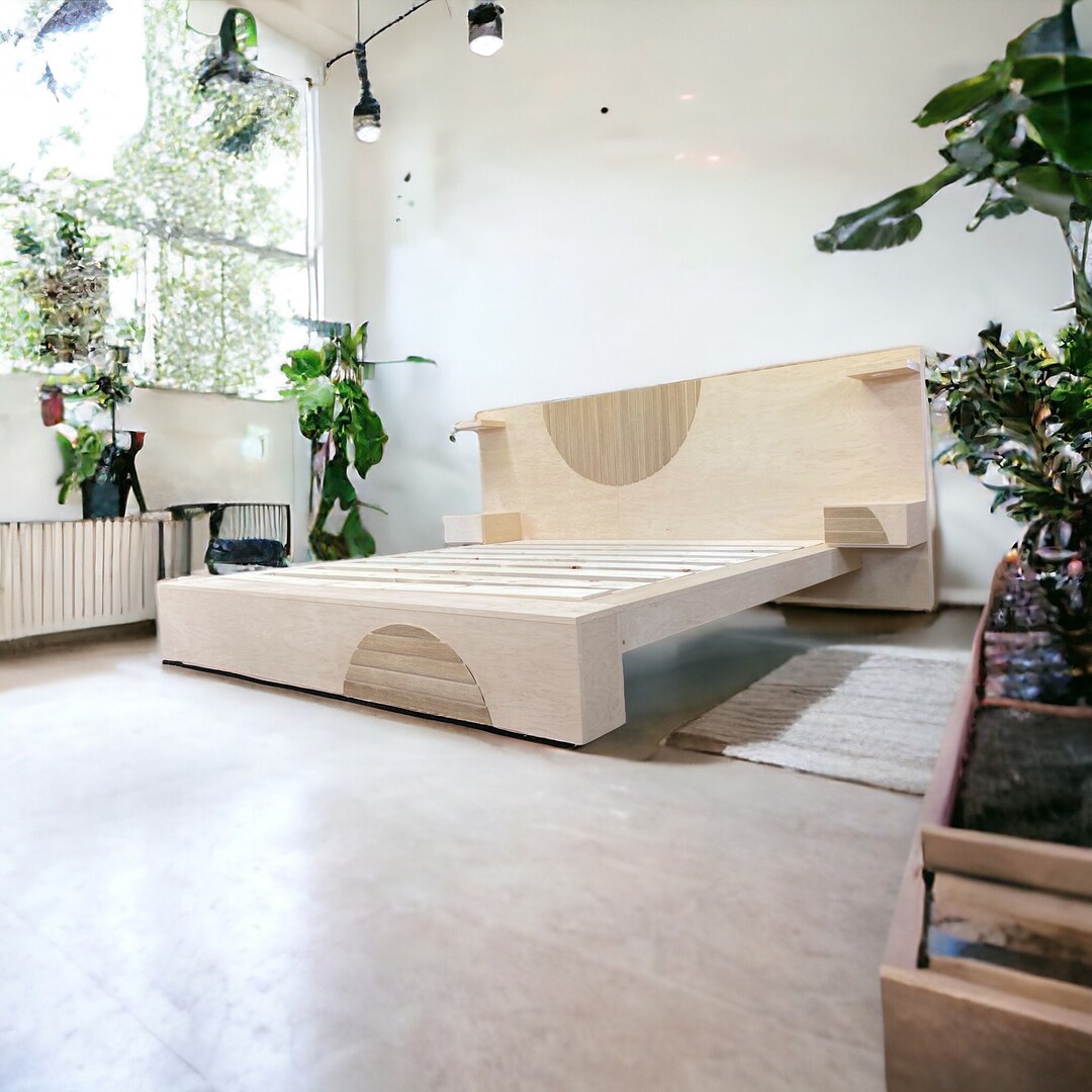 White Oak Bed Frame for Home Decor - Half Moon Accent Floor Bed ...