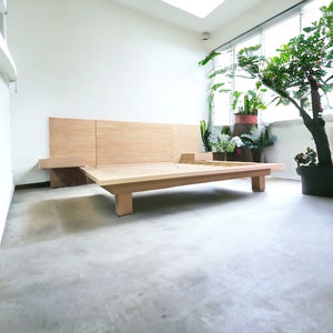 Handcrafted Wood Stepped Platform Bed Frame Modern White Oak Headboard ...