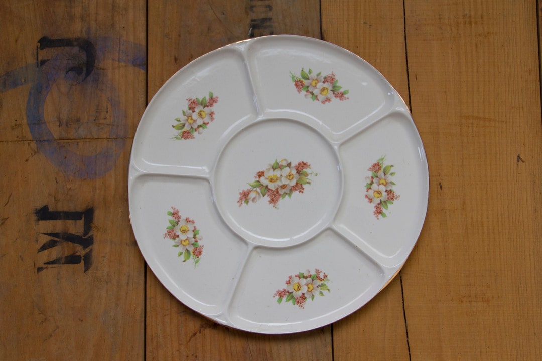 Large Divided Plate for Appetizers - Snack Dish - Vintage Serving Plate ...