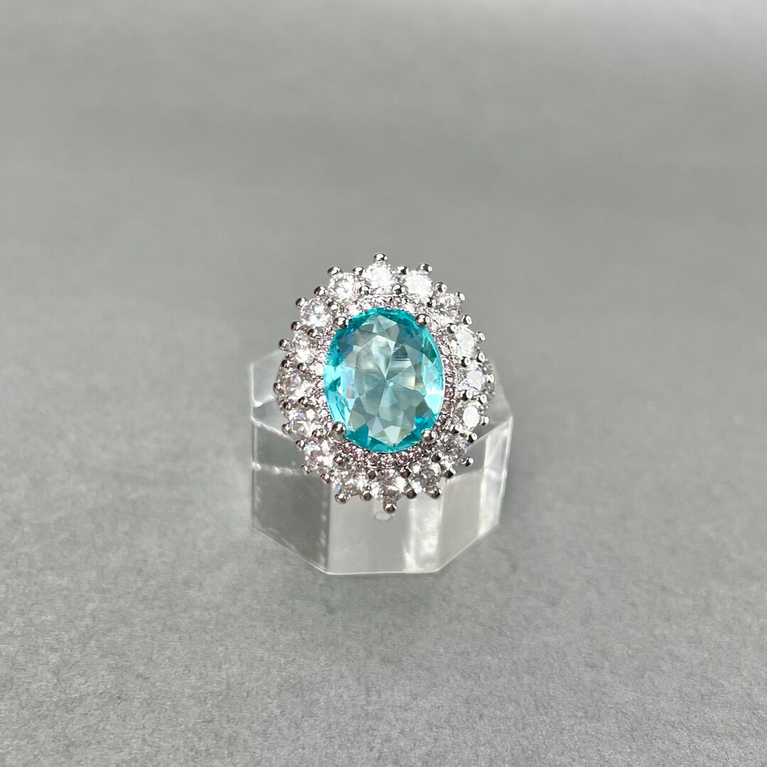 Vintage 925 Sterling Light Blue Crystal Ring, Small Clear Rhinestones ...