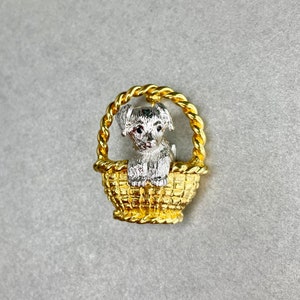 Vintage JOAN RIVERS Dog in Basket Brooch, Gold and Silver Tone Puppy ...