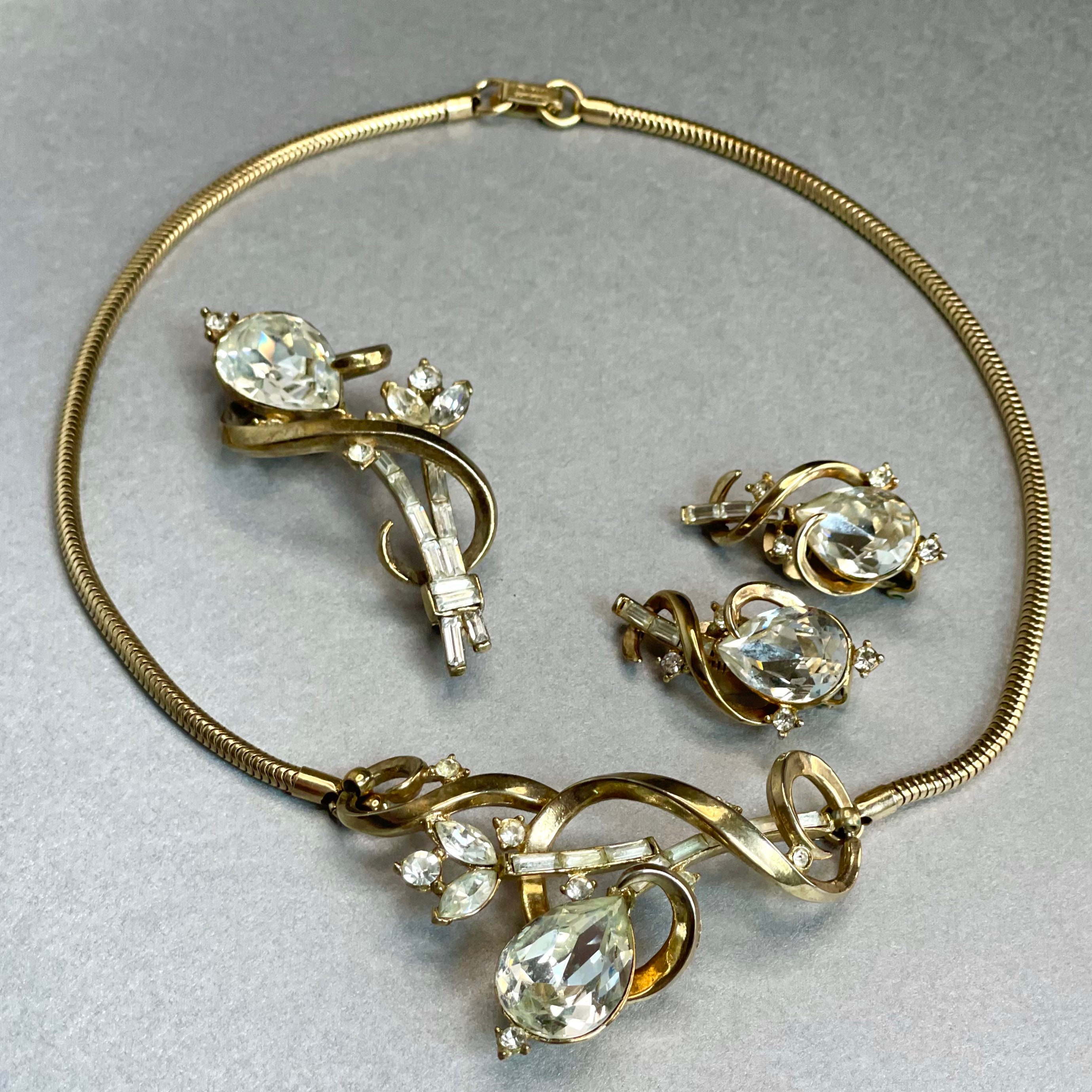 Vintage Trifari Rhinestone Jewelry Set: 1940s Gem of India, Alfred ...
