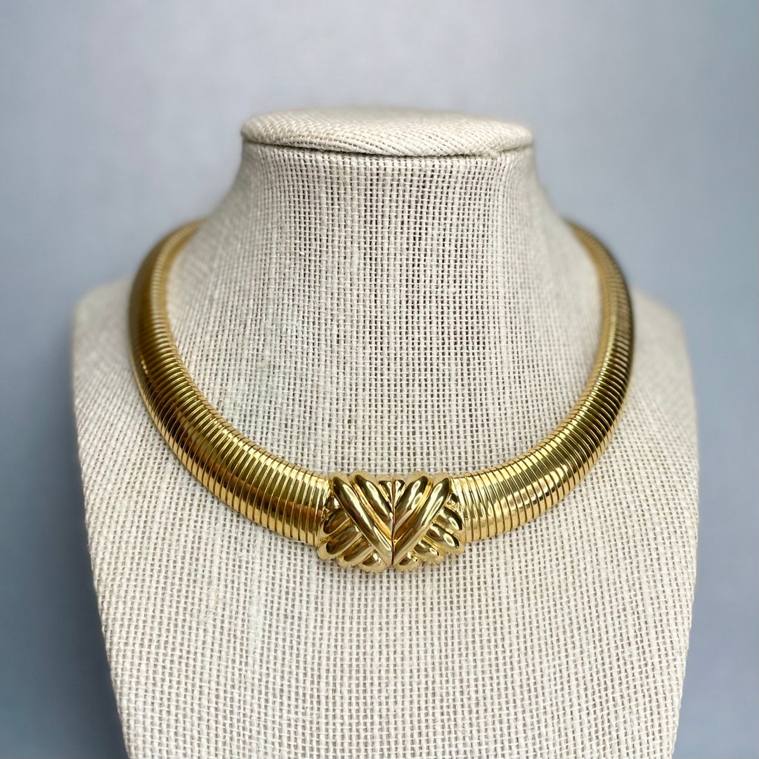 Vintage Christian Dior Knot Snake Omega Chain, Gold Tone Wide Tied Snap ...