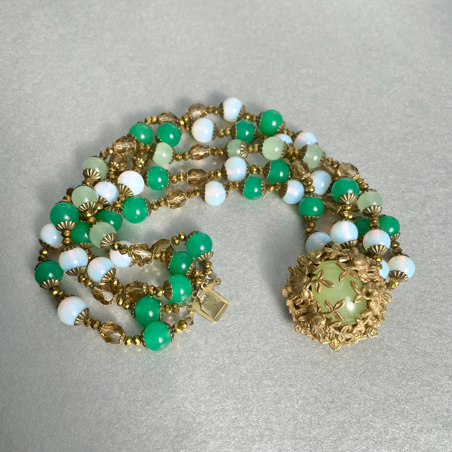 Vintage Miriam Haskell Green Bracelet Gold Tone Multi Strand - Etsy