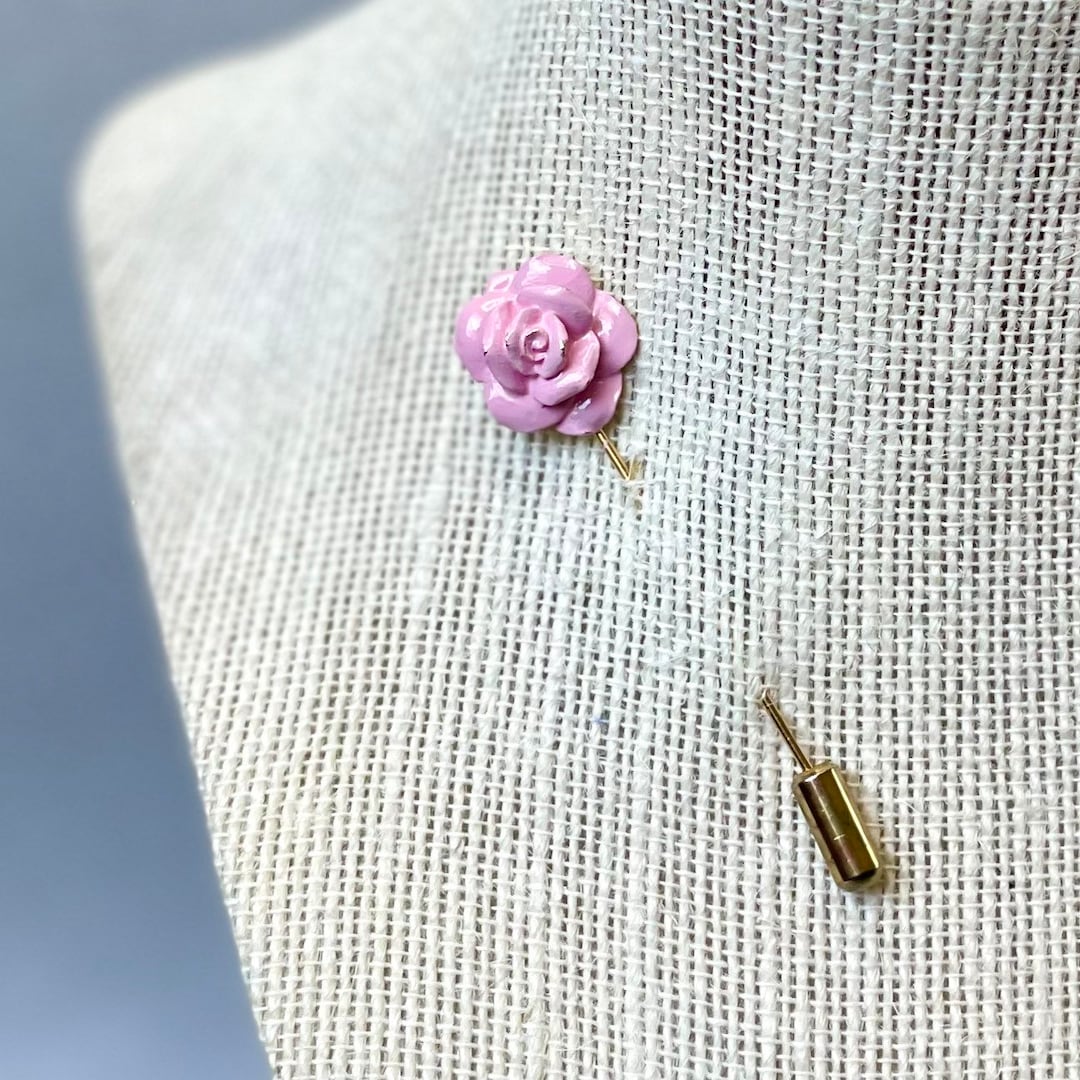 Vintage Pink Flower Stick Pin, Gold Tone Miniature Light Pink Enamel ...