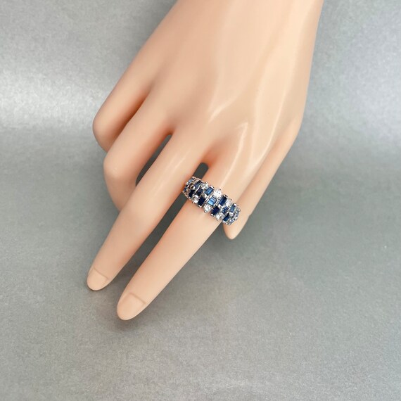 Vintage 18K GE Blue Clear Stone Ring White Gold Plat Gem Vintage 18K GE Blue Clear Stone Ring White Gold Plat Gem