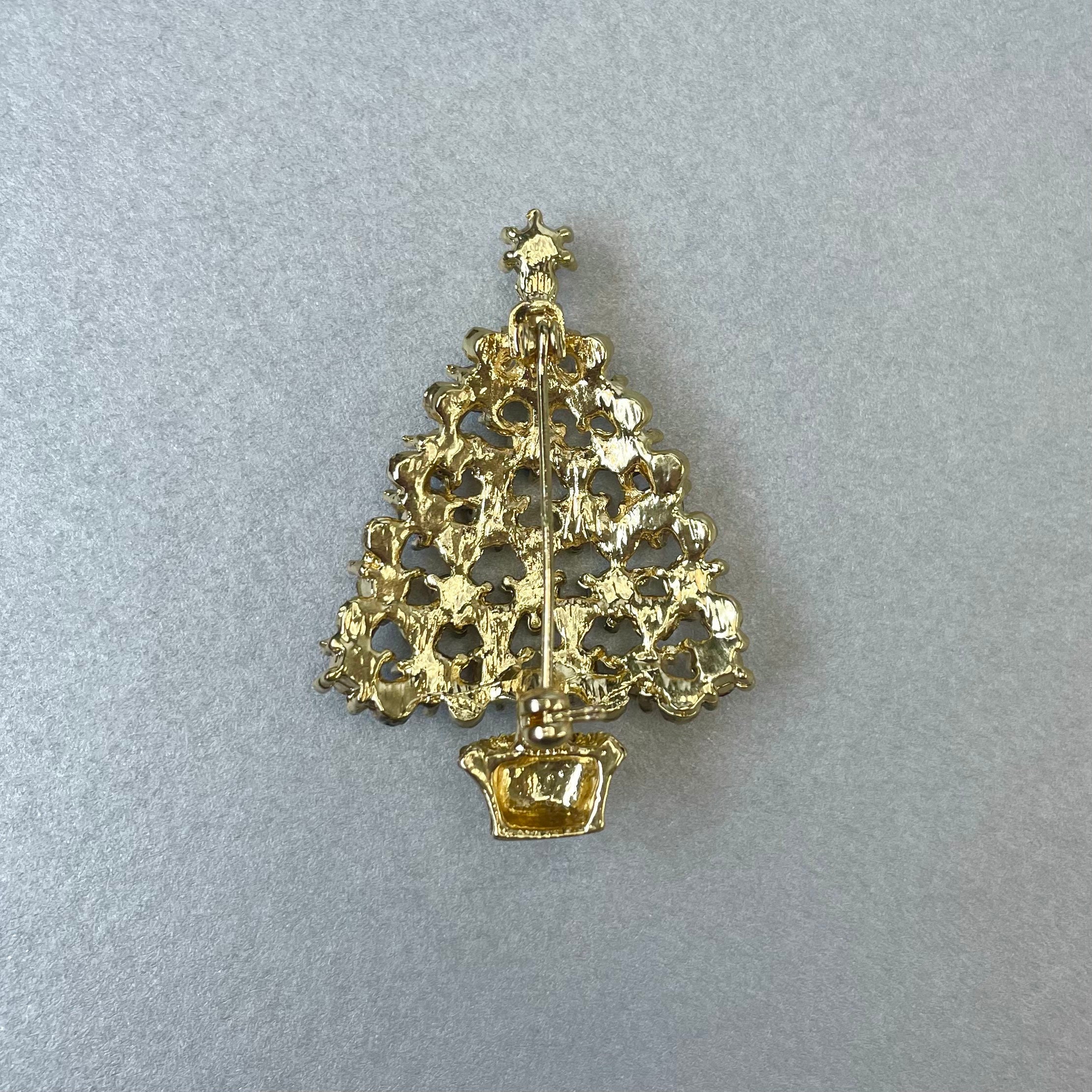 Vintage Christmas Tree Brooch Gold Tone Red Green Blue Yellow | Etsy