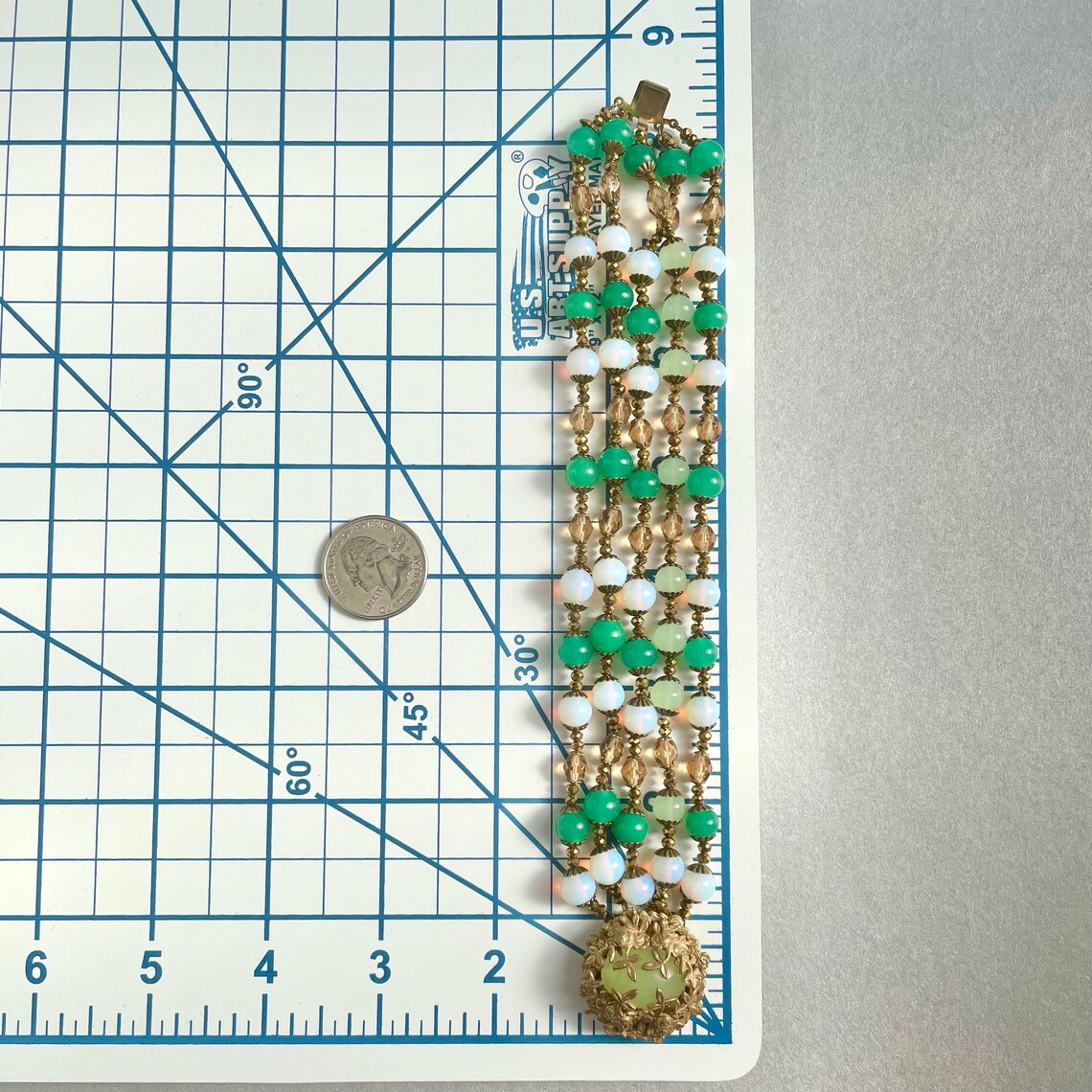 Vintage Miriam Haskell Green Bracelet Gold Tone Multi Strand - Etsy