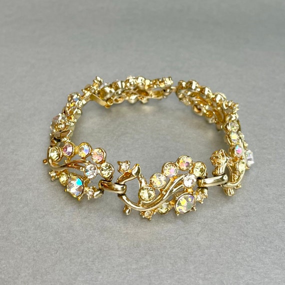 Vintage Aurora Borealis Plant Bracelet Gold Tone Clear Rhinestones Gatsby Style Bracelet Estate Costume Jewelry. Gift for Her. Etsy
