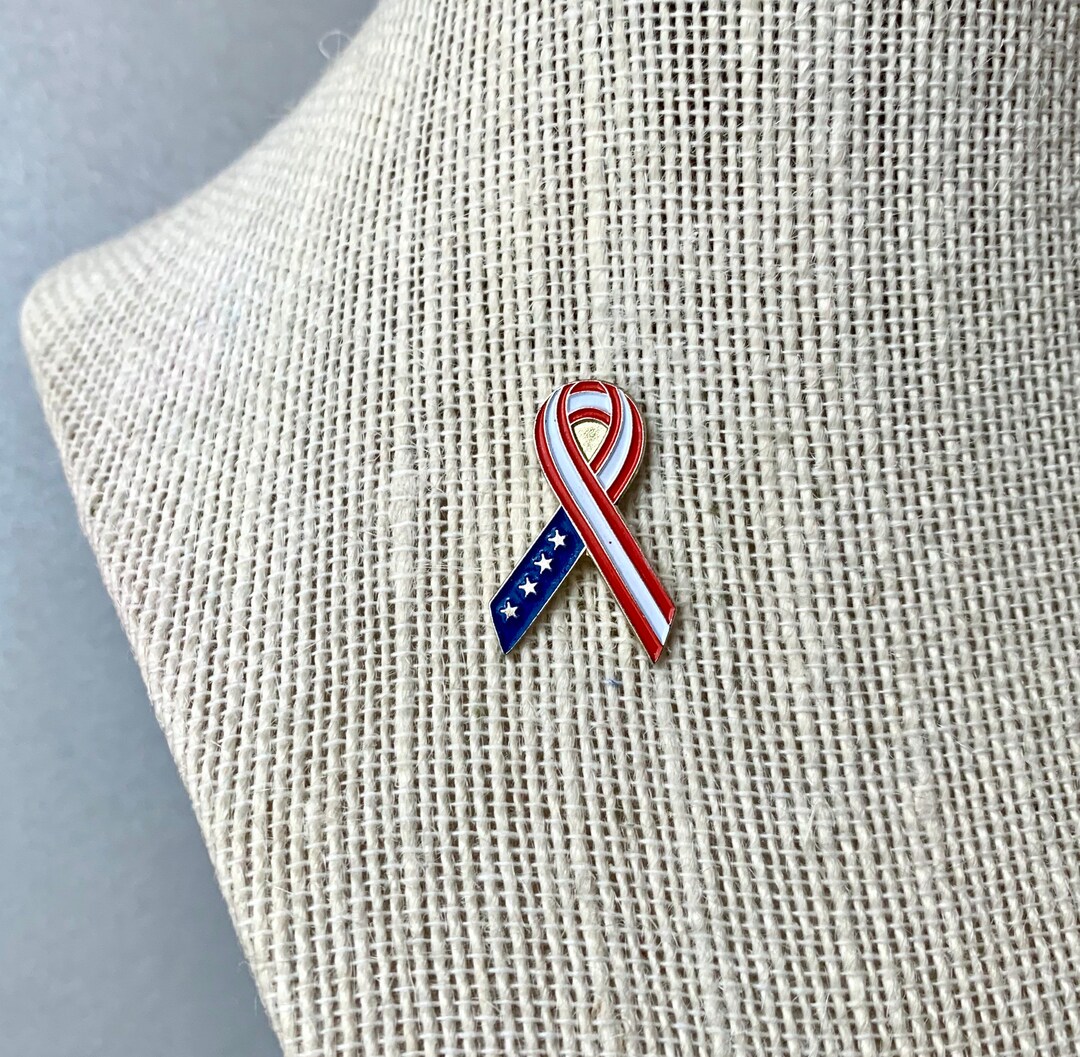 Vintage American Flag Ribbon Pin, Gold Tone Small Miniature Revers ...