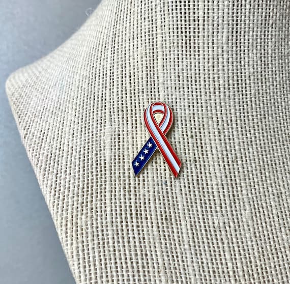 Vintage American Flag Ribbon Pin Gold Tone Small Miniature | Etsy