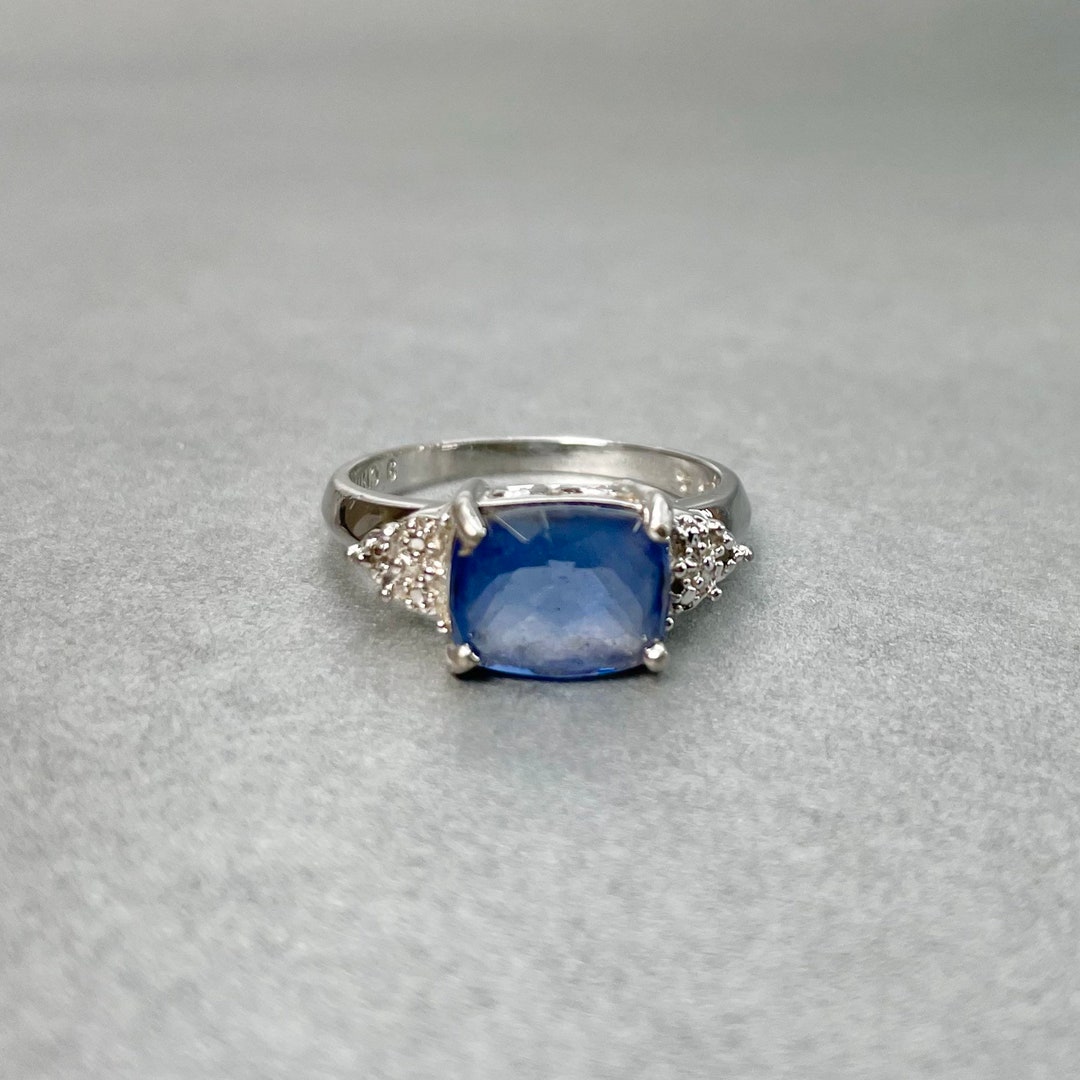 Vintage 925 Sterling Silver Blue Stone Ring, Blue Rectangle Rhinestone ...