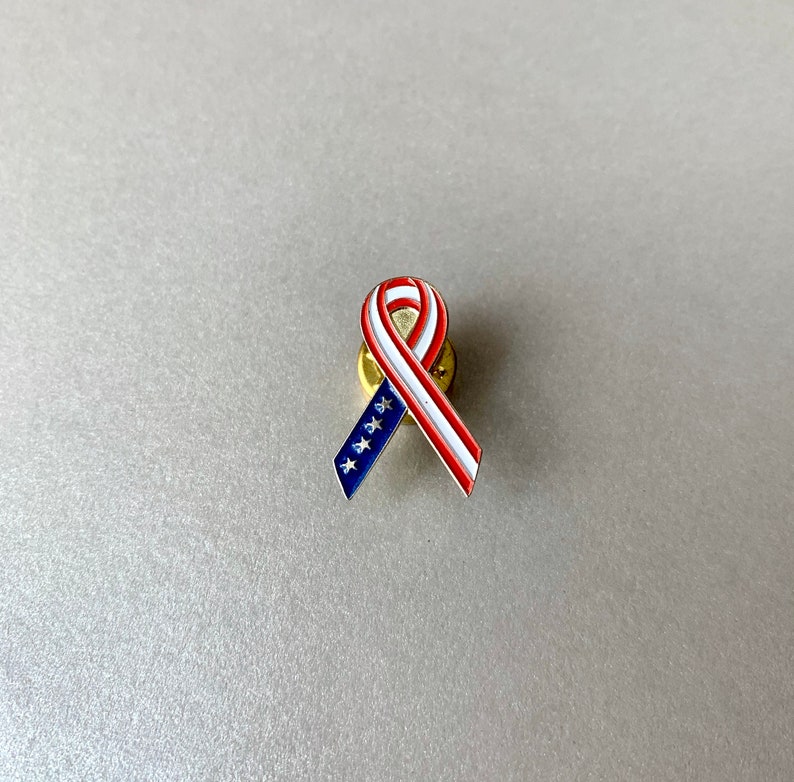 Vintage American Flag Ribbon Pin Gold Tone Small Miniature | Etsy