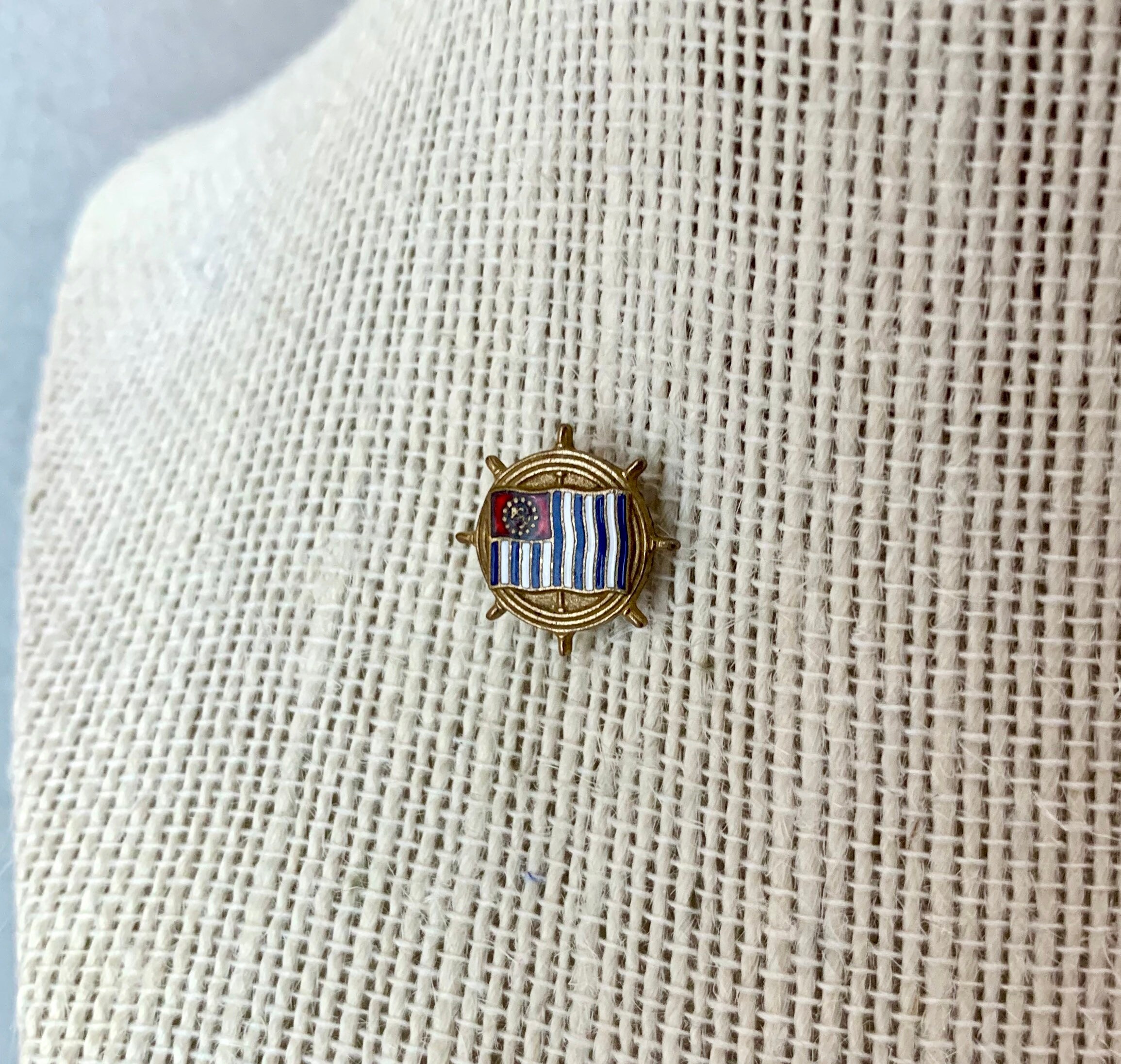 Vintage American Flag Marine Ship Wheel Pin Gold Tone Small - Etsy ...