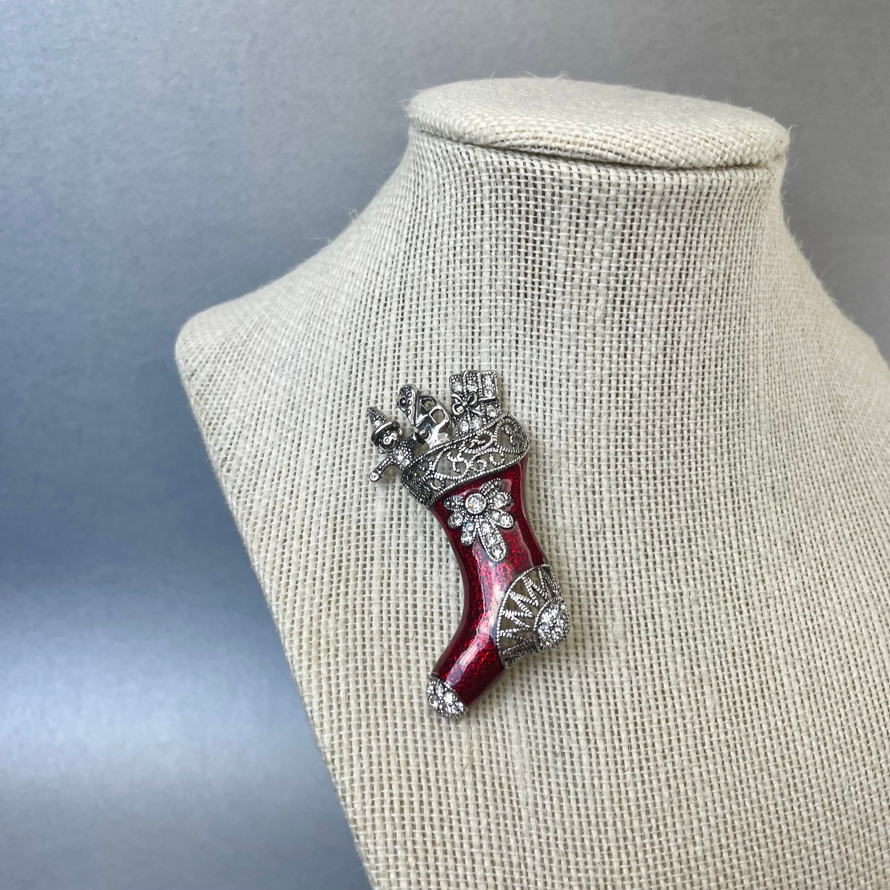 Vintage Christmas Stockings Sock Brooch Silver Tone Clear - Etsy UK