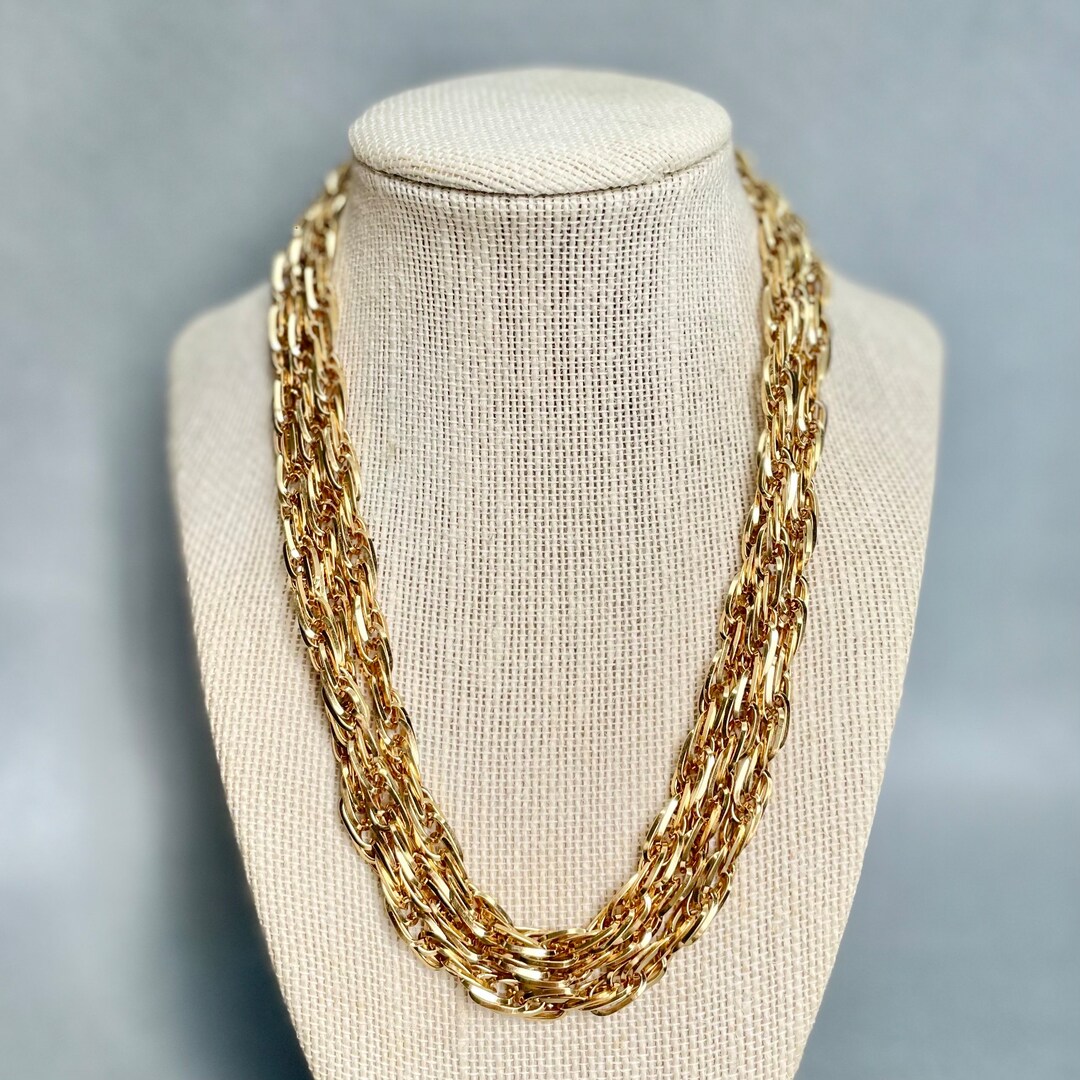 Vintage Monet Extra Long Chain Necklace, Gold Tone Wide Chain Necklace ...