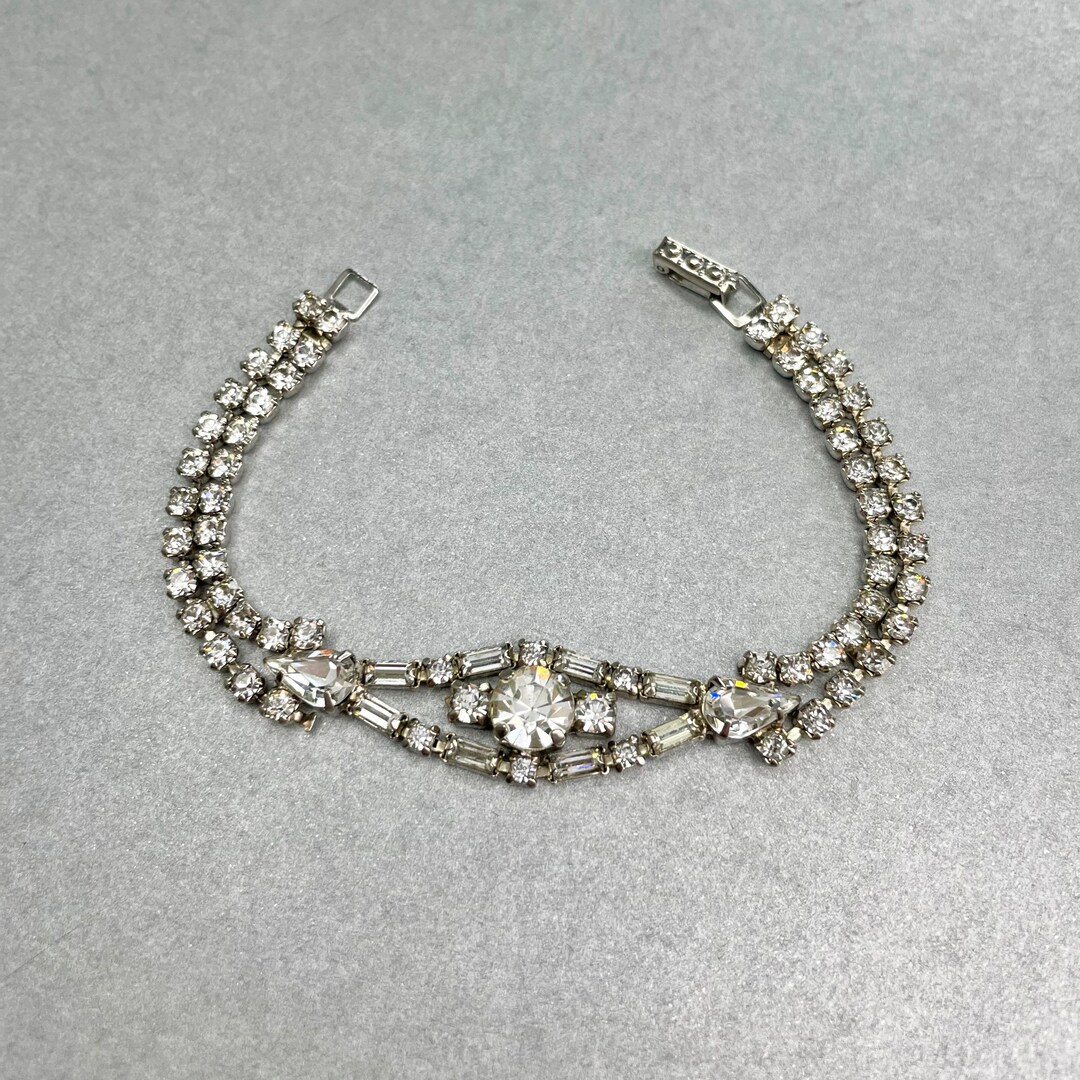 Vintage La-rel Bracelet, Silver Tone Clear Cristal Rhinestones Bracelet ...