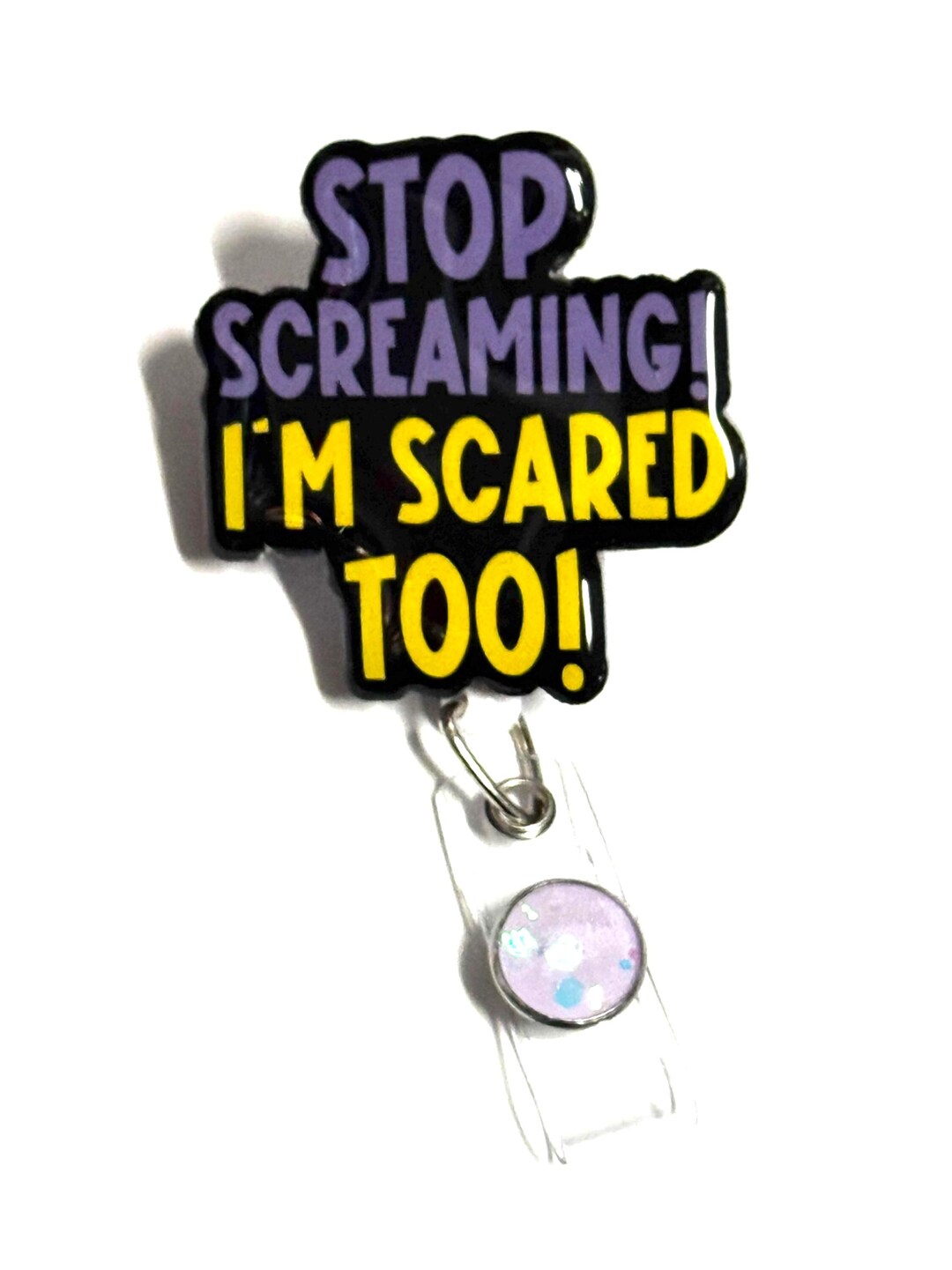 Funny "stop Screaming" Badge Reel: Retractable Swivel Alligator Clip, 2 ...