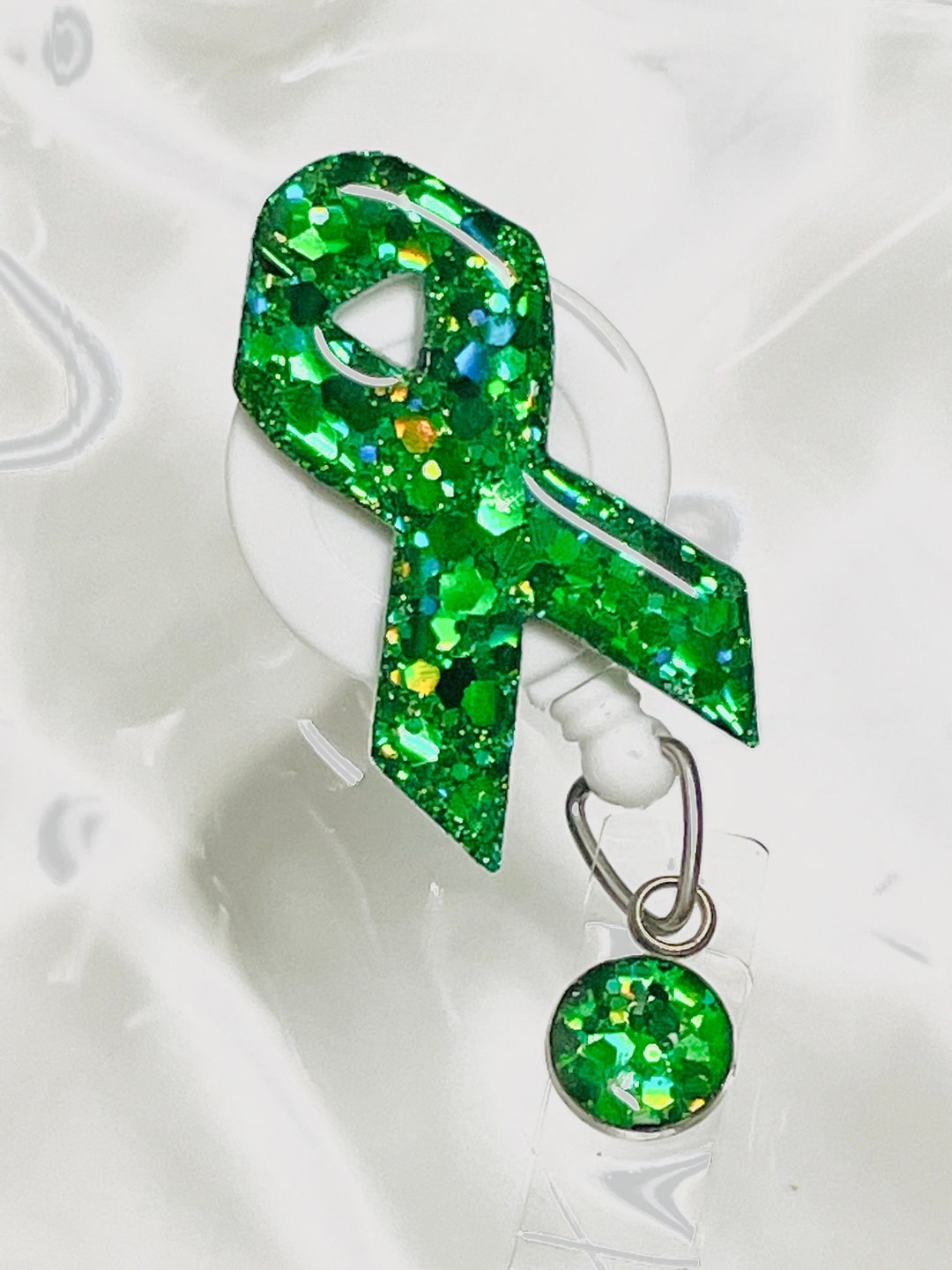 Green Awareness Ribbon Badge Reel, Retractable Swivel Alligator Clip ...