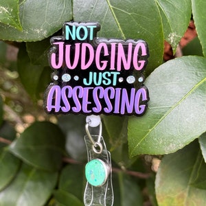 Not Judging Badge Reel, 2”, Retractable Swivel Alligator Clip, Nurse ...