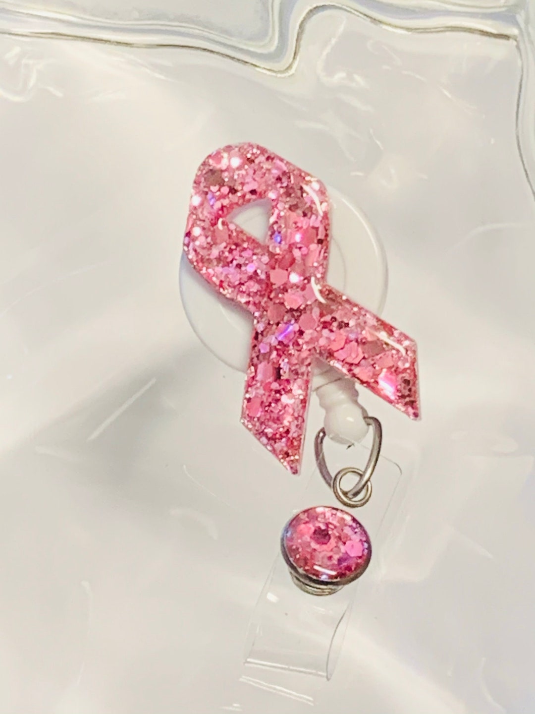 Pink Awareness Ribbon Badge Reel, Retractable Swivel Alligator Clip ...