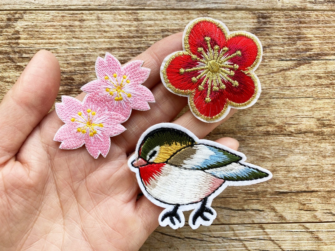 Patch brodé en fer sur Appliqué Un ensemble de 3 patchs Prune Oiseau ...