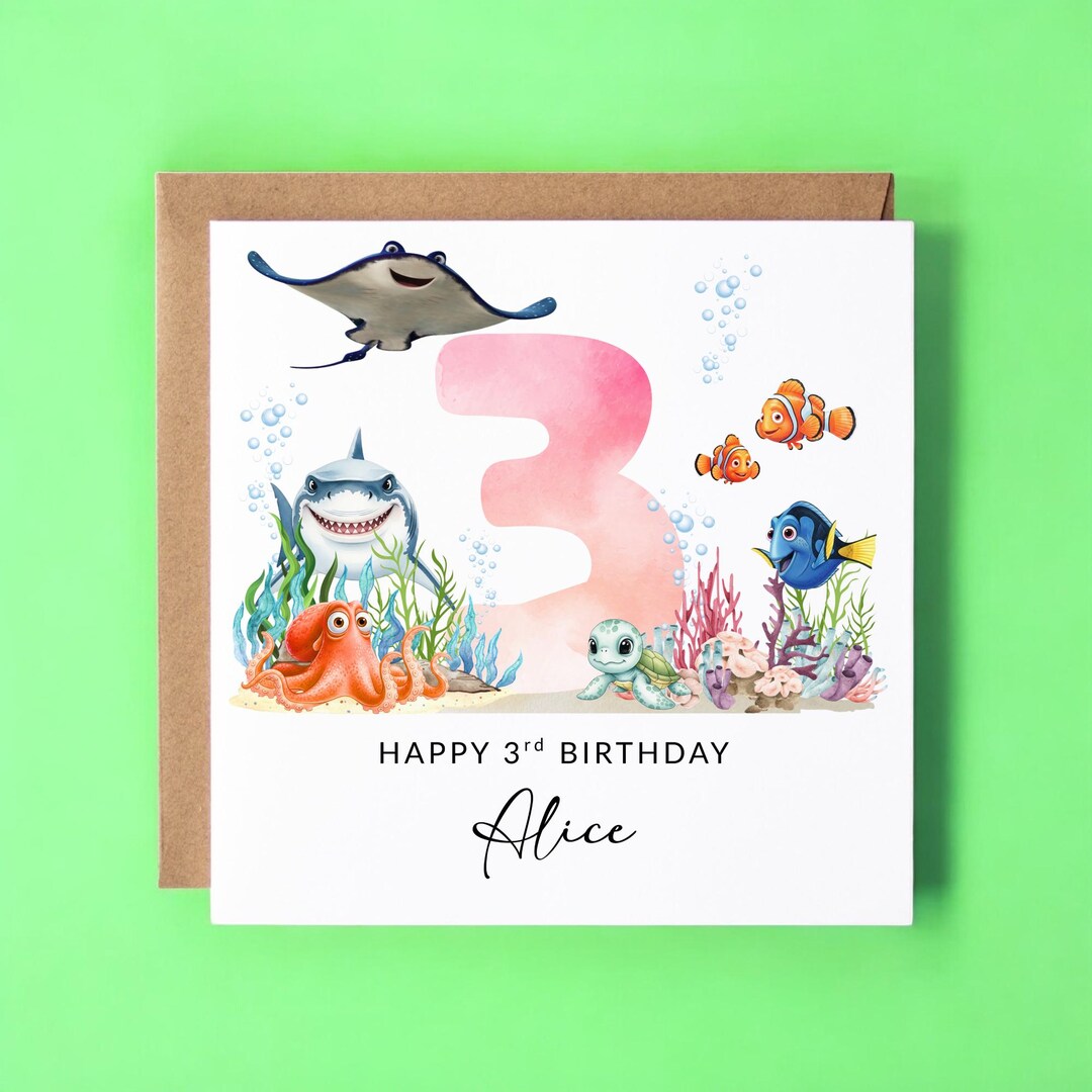 Finding Nemo 3rd Birthday Card for Girl, Ocean Theme Toddler Birthday ...