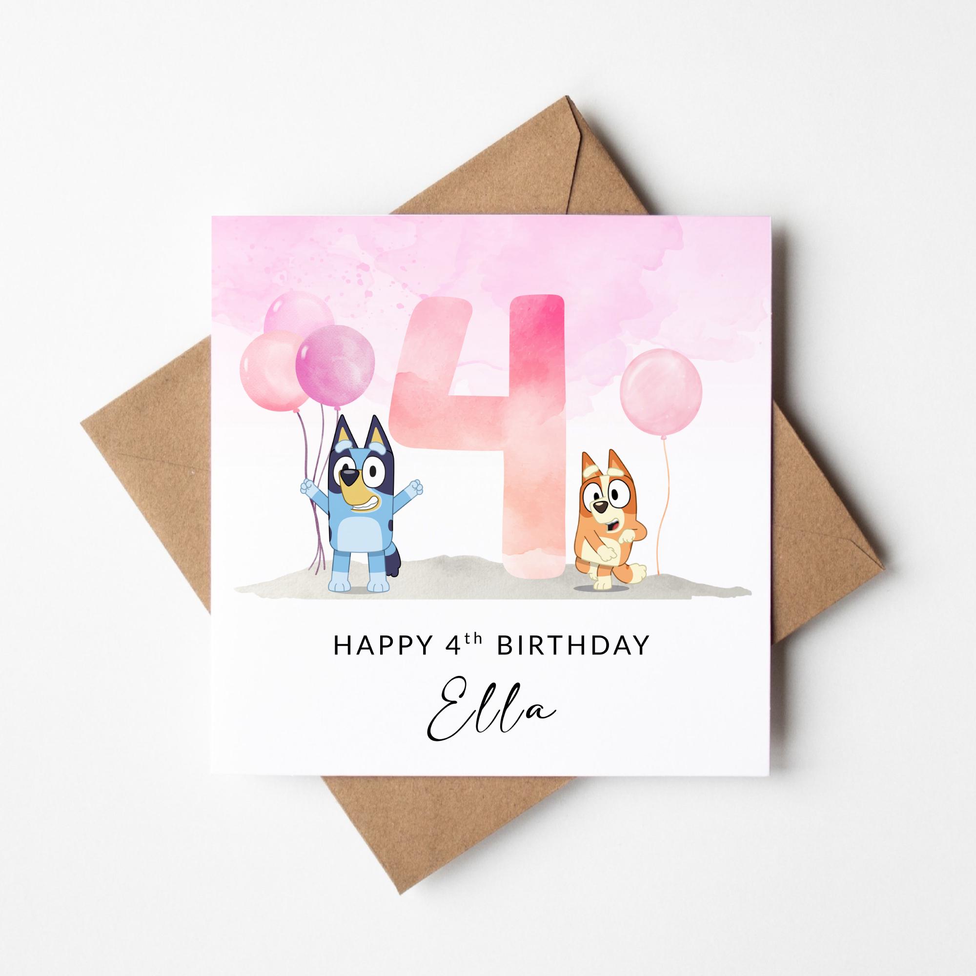 Bluey 4th Birthday Card for Girls – Personalised Bluey and Bingo ...