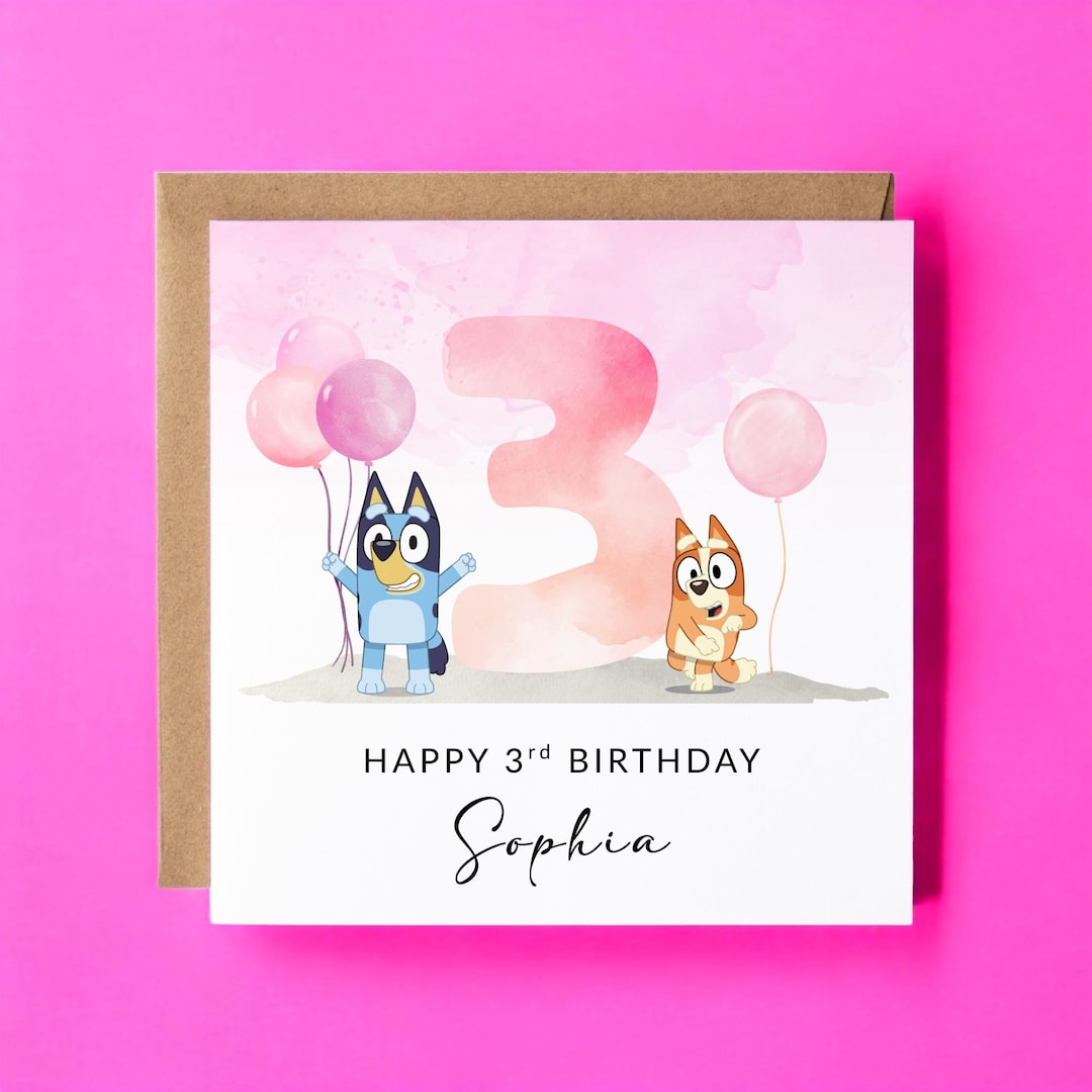 Bluey 3rd Birthday Card for Girls – Personalised Bluey and Bingo ...
