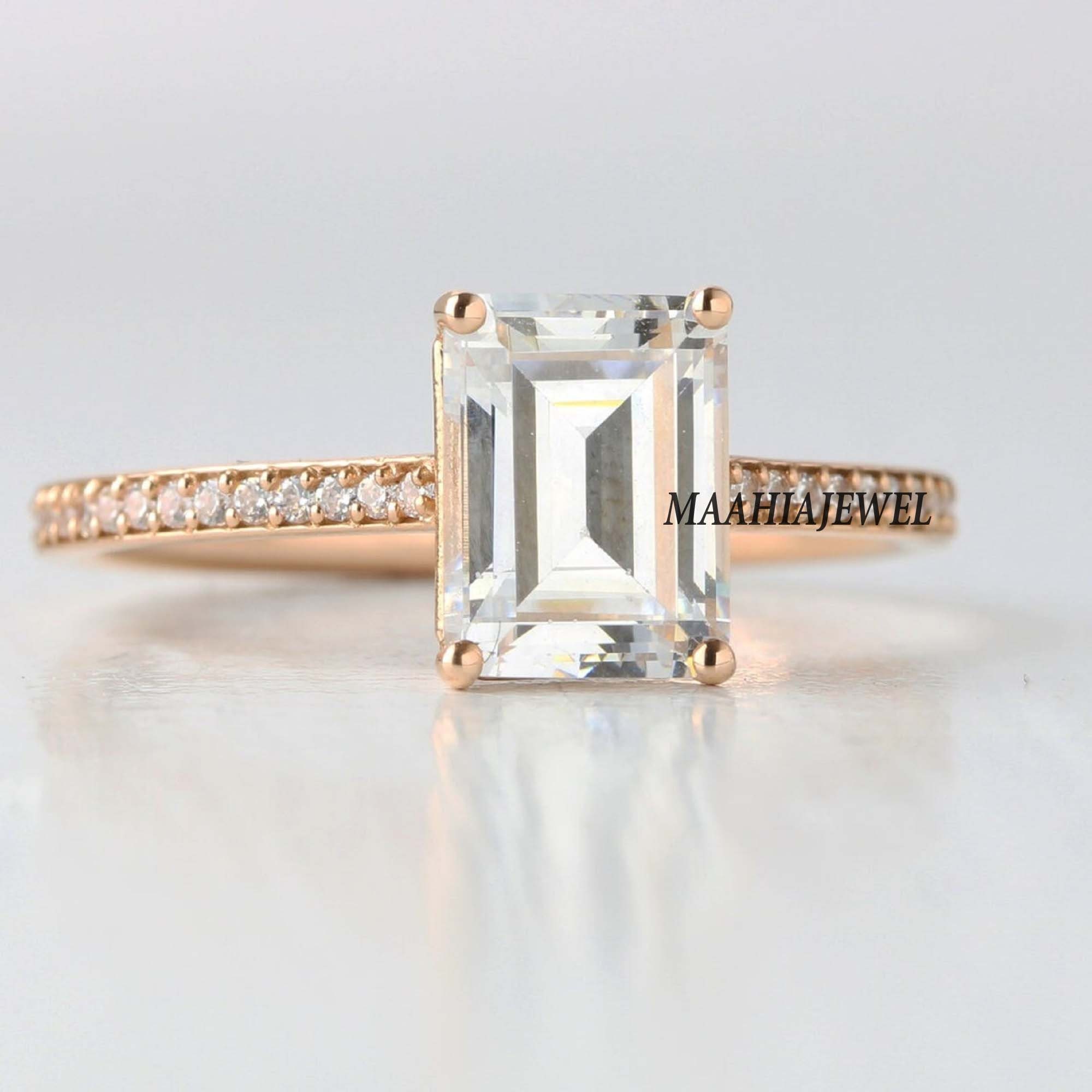 Emerald Cut Moissanite Ring, Emerald Cut Moissanite Engagement Ring ...