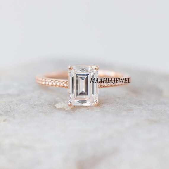 Emerald Cut Moissanite Ring Emerald Cut Moissanite Engagement - Etsy