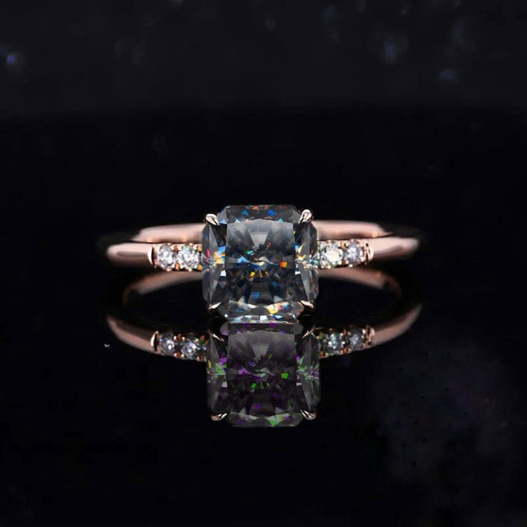 Gray Radiant Cut Moissanite Engagement Ring, 14k Rose Gold - Etsy