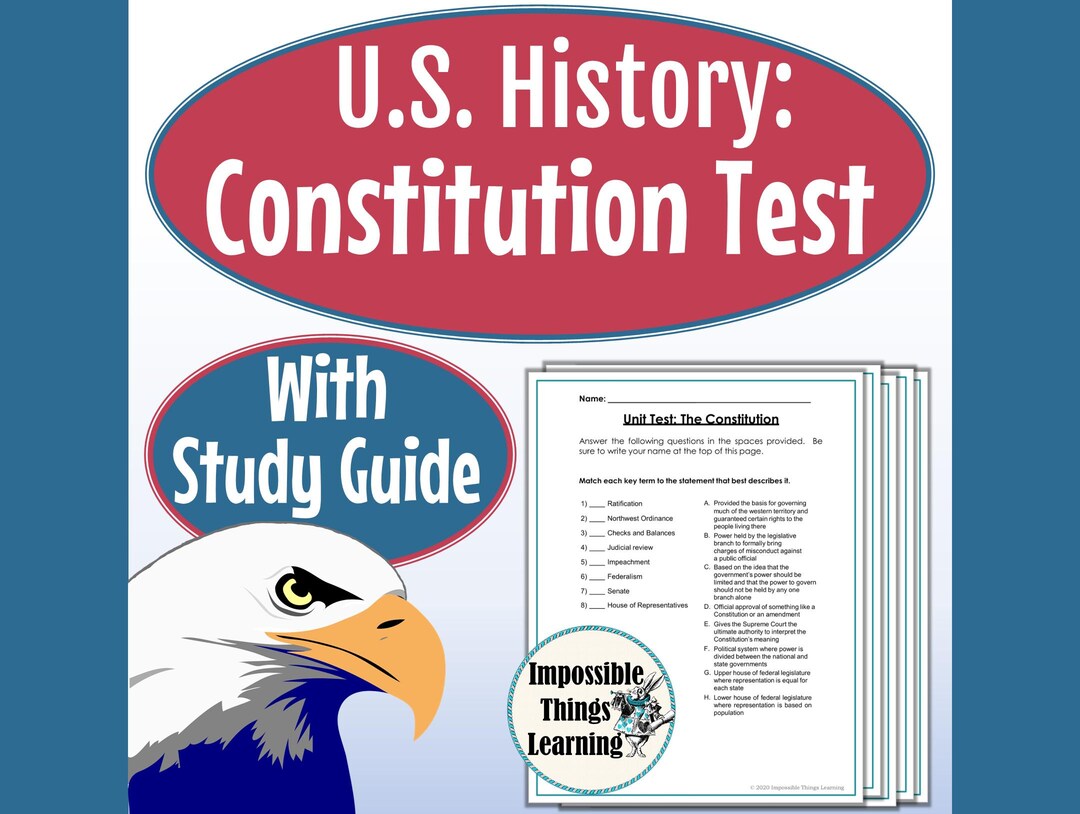 U.S. History Constitution Test: Fully Editable Assessment With Study ...