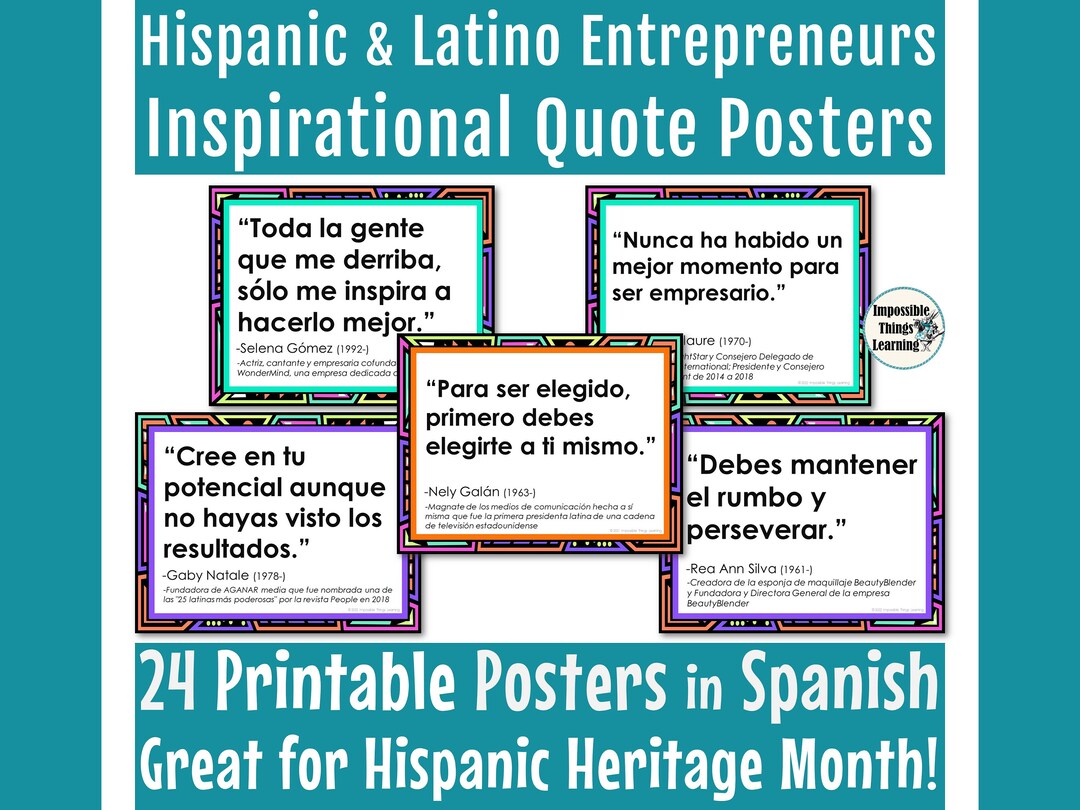 Hispanic Heritage Month Posters in Spanish for Classroom With Inspirational Quotes From Hispanic ...
