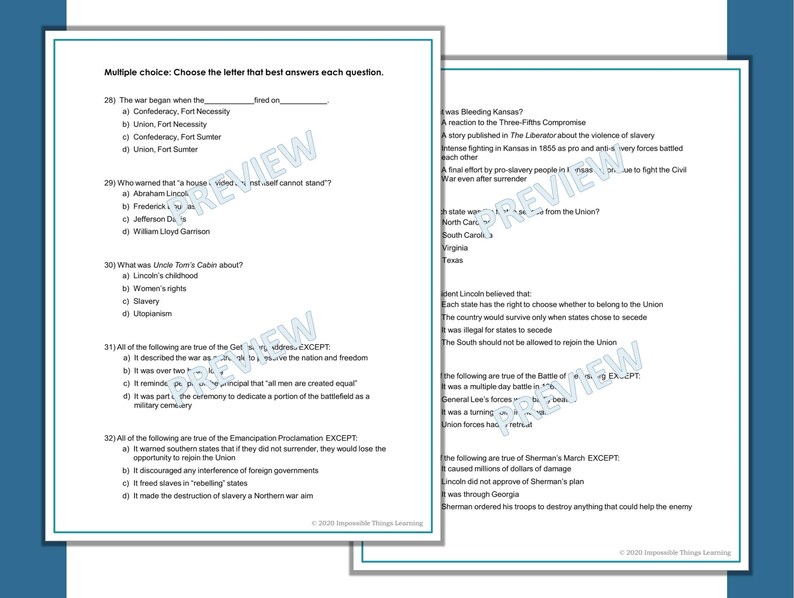 U.S. History Civil War Test, Editable US History Test, American Civil ...