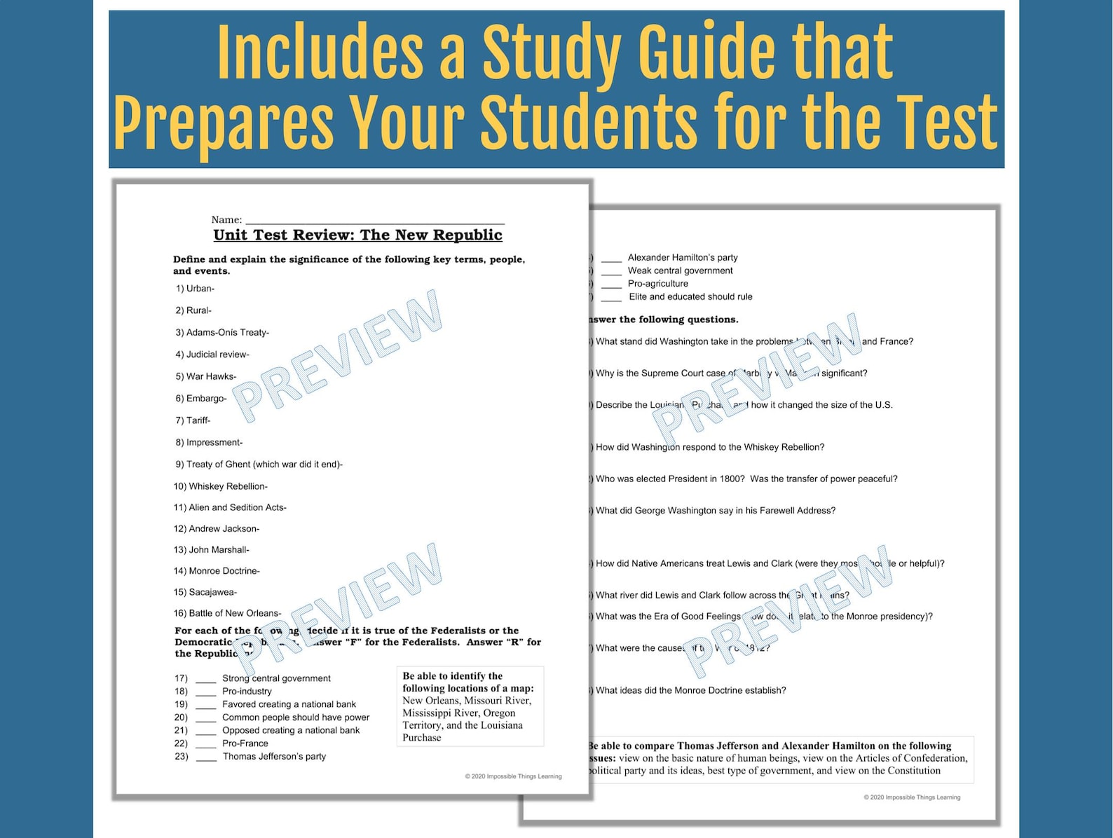 U.S. History New Republic Test, Editable US History Test, Social ...