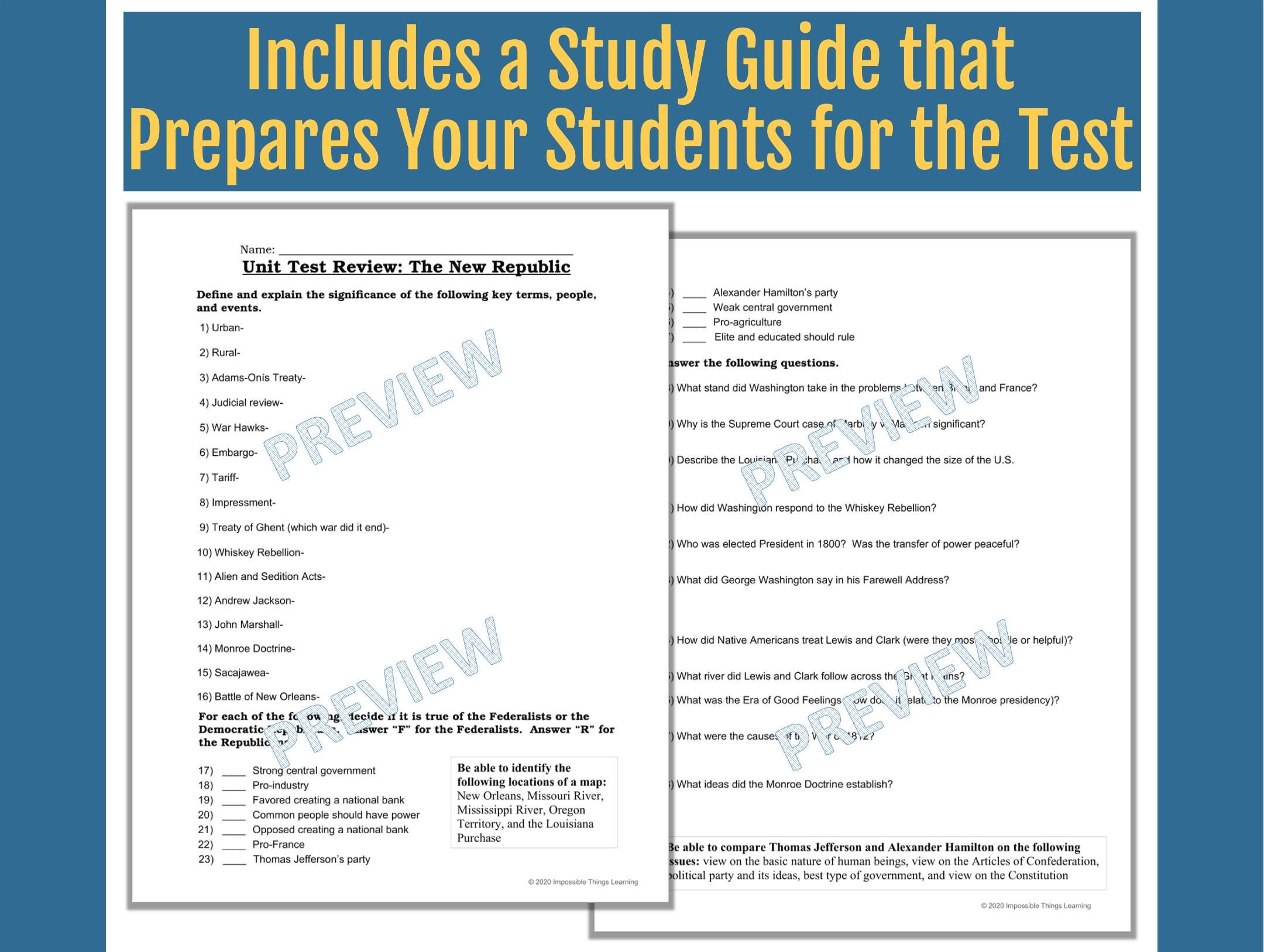 U.S. History New Republic Test, Editable US History Test, Social ...