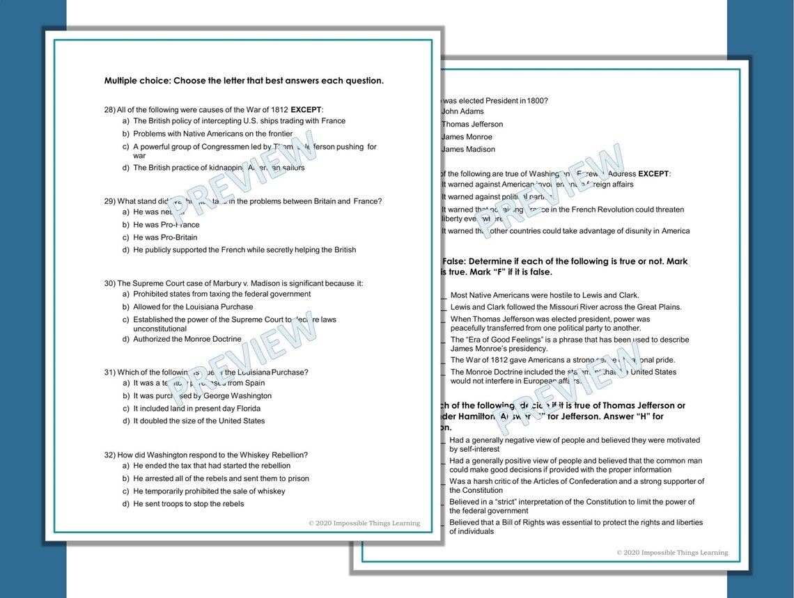 U.S. History New Republic Test, Editable US History Test, Social ...