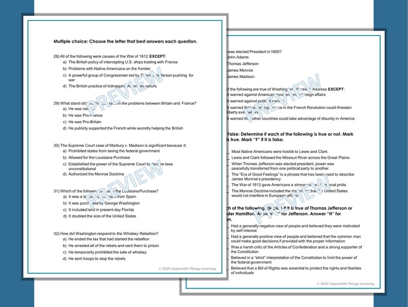 U.S. History New Republic Test, Editable US History Test, Social ...