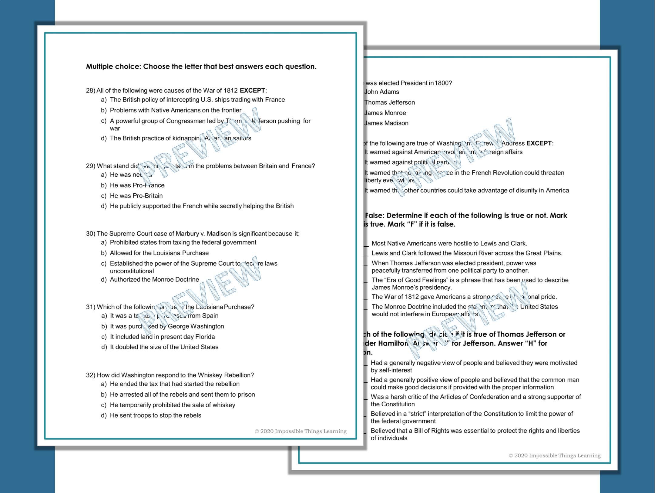 U.S. History New Republic Test, Editable US History Test, Social ...