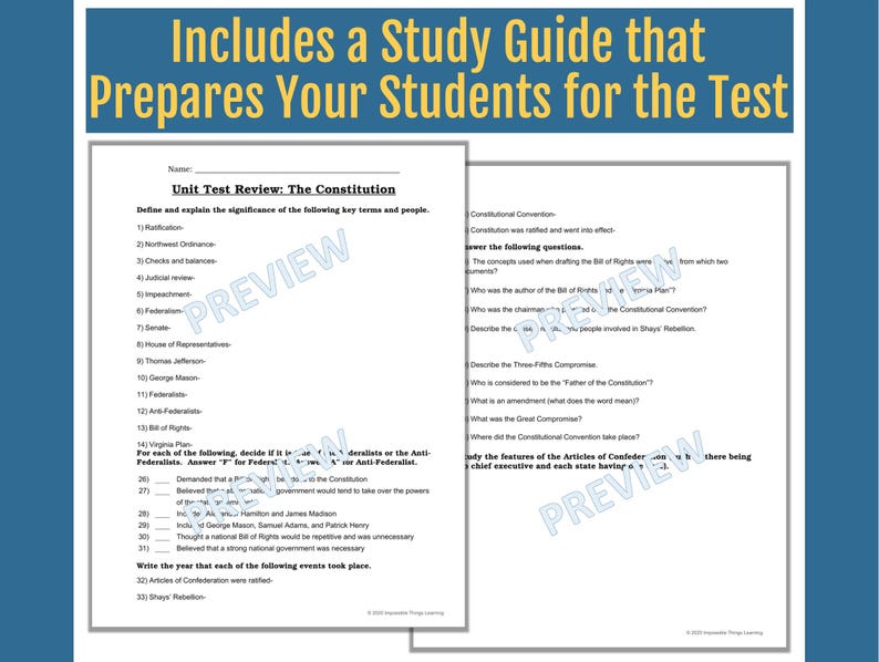 U.S. History Constitution Test: Fully Editable Assessment With Study ...